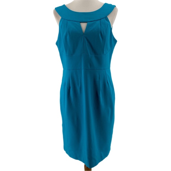 Trina Turk | Dresses | Trina Turk Blue Teal Sleeveless Sheath Midi ...
